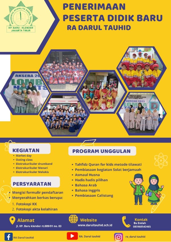 RA Darul Tauhid Menerima Peserta Didik Baru untuk Tahun Ajaran 2023/2024